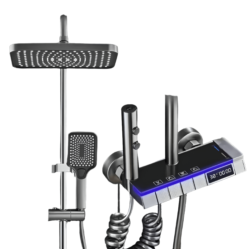Buy Doli Bathroom Grey Wall Mounted Four-Function Rain Shower Set with ...