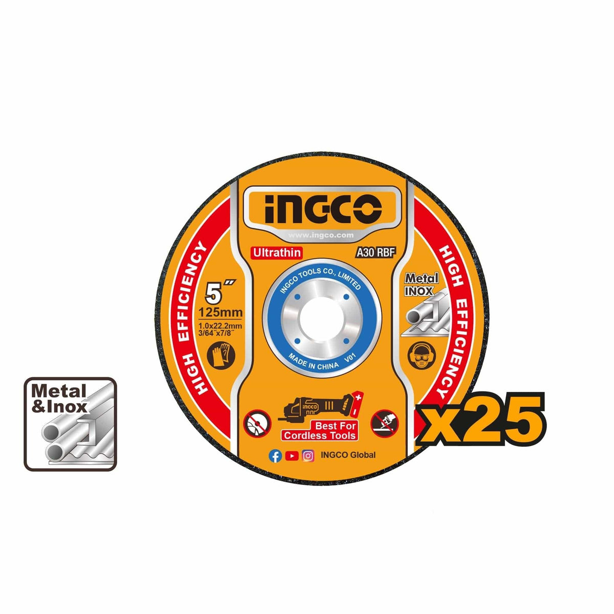 Buy Ingco 25-Pieces Ultra-thin Metal Cutting Disc Set 125mm x 1.0mm ...