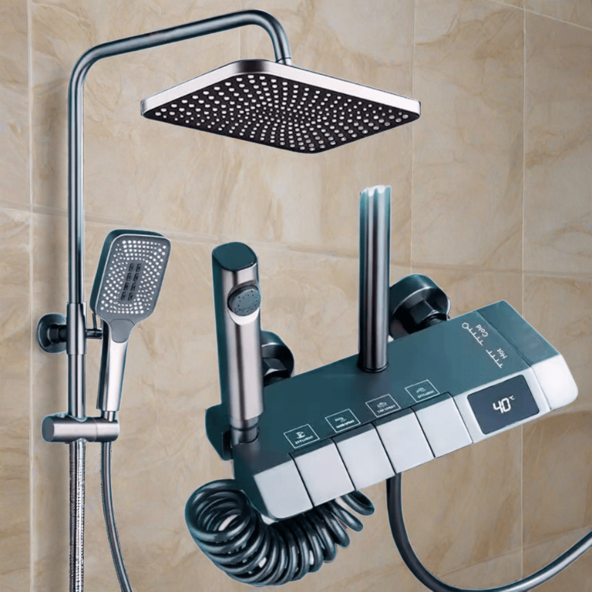 Buy Doli Bathroom Matte Gun Grey Wall Mounted Four-Function Square Rain ...