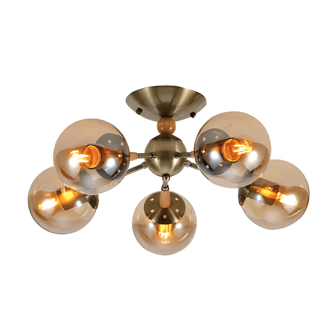 Buy Amber 5 Lamp Globe Glass Vintage Retro Molecule Ceiling Light - 40W ...