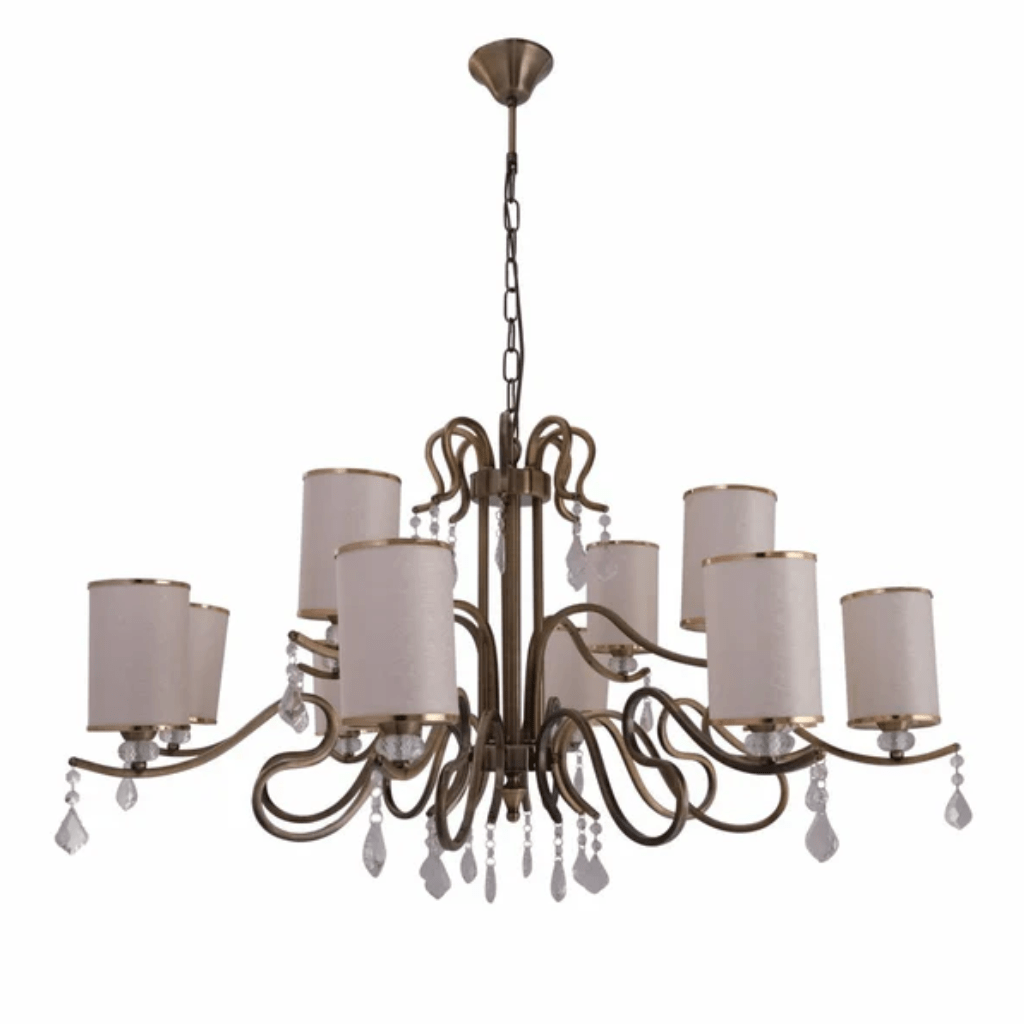 Buy Cream Shade Antique Brass Metal Arm Ceiling E14 Chandelier Light ...