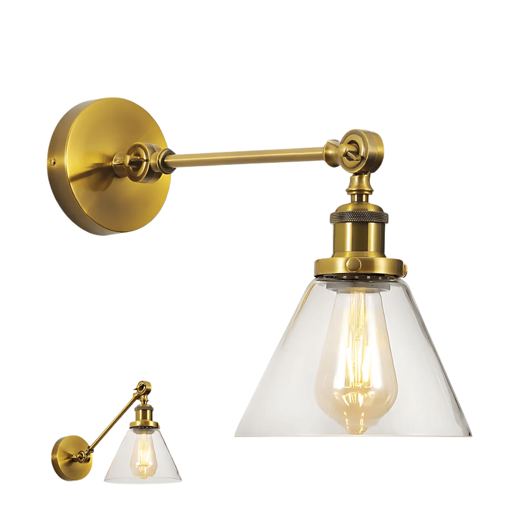 Buy Gold Aluminium Bronze Hinged Body Clear Glass Funnel Wall Light ...