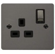 Click Define Flat Plate Black Nickel 13A Single Switched Socket ...