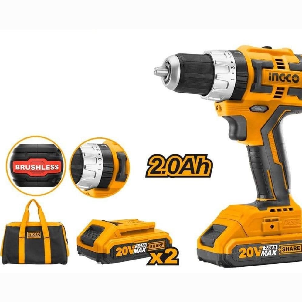Ingco Lithium-Ion Cordless Brushless Hammer Impact Drill 20V ...