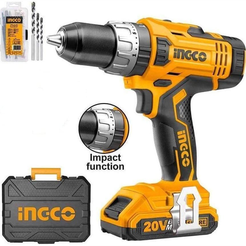 Ingco Lithium-Ion Cordless Hammer Impact Drill 20V 2.0Ah - CIDLI2003 ...